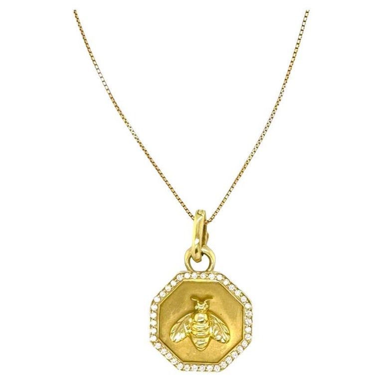 18k Yellow Gold Bee Pendant Necklace with Diamond 1.2 TCW For Sale at ...
