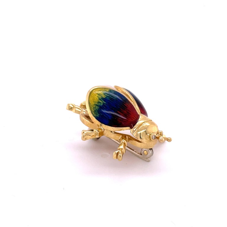 18K Yellow Gold Beetle Pin with Enamel and Pearl For Sale at 1stDibs