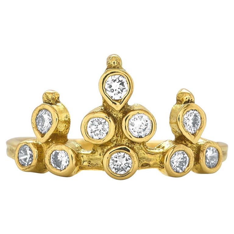 18k Yellow Gold Belgian Tiara Ring with Brilliant-Cut Colorless ...