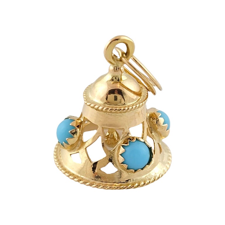 18k Yellow Gold Bell Charm with Blue Stones For Sale at 1stDibs