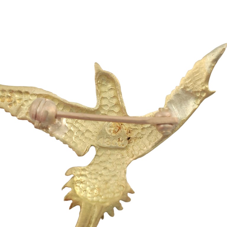 18K Yellow Gold Bermuda Longtail Bird Pin For Sale at 1stDibs