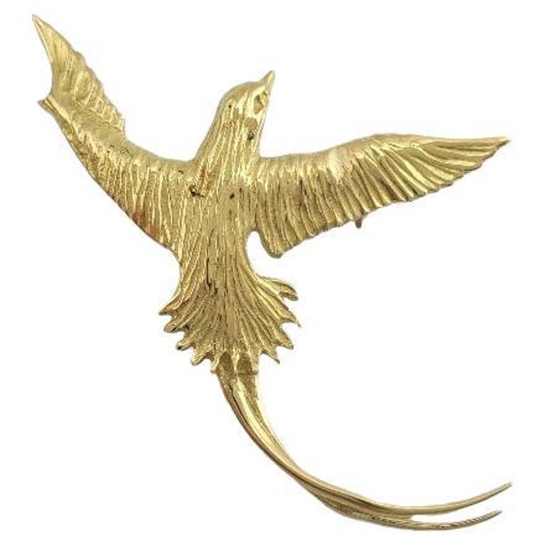 18K Yellow Gold Bermuda Longtail Bird Pin For Sale at 1stDibs