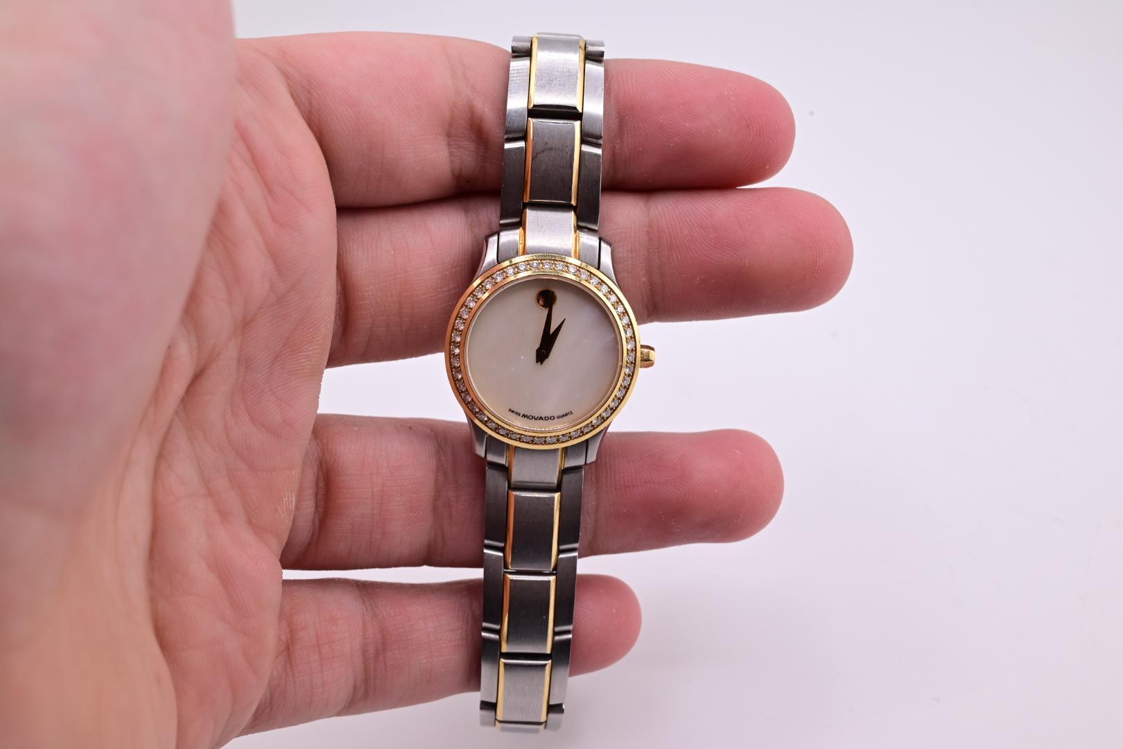 18K Yellow Gold Bezel and Stainless Steel Movado Ladies Watch With ...