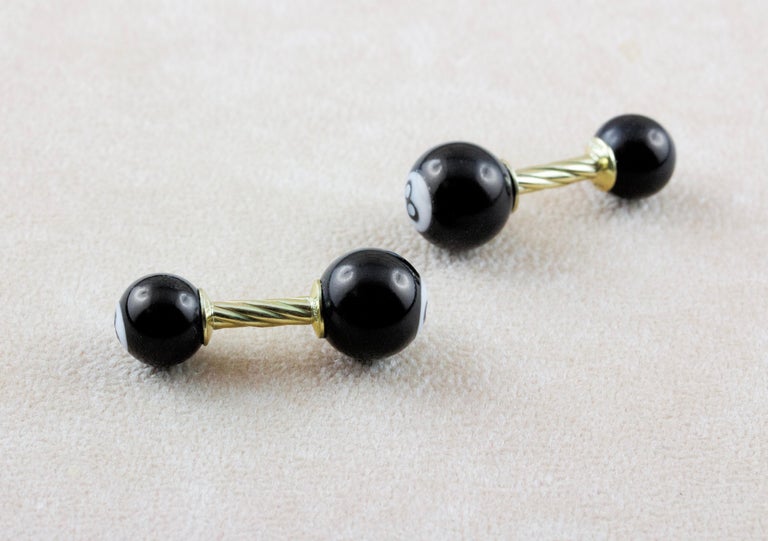 18 Karat Yellow Gold Billiard Eight Ball Cufflinks For Sale at 1stDibs