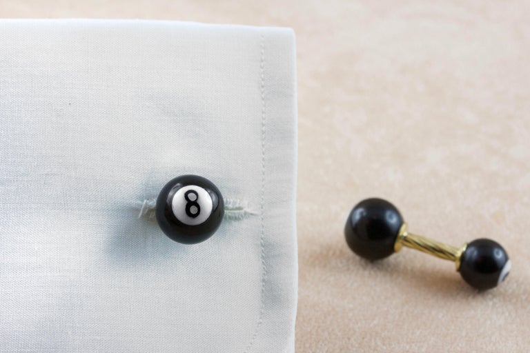 18 Karat Yellow Gold Billiard Eight Ball Cufflinks For Sale at 1stDibs