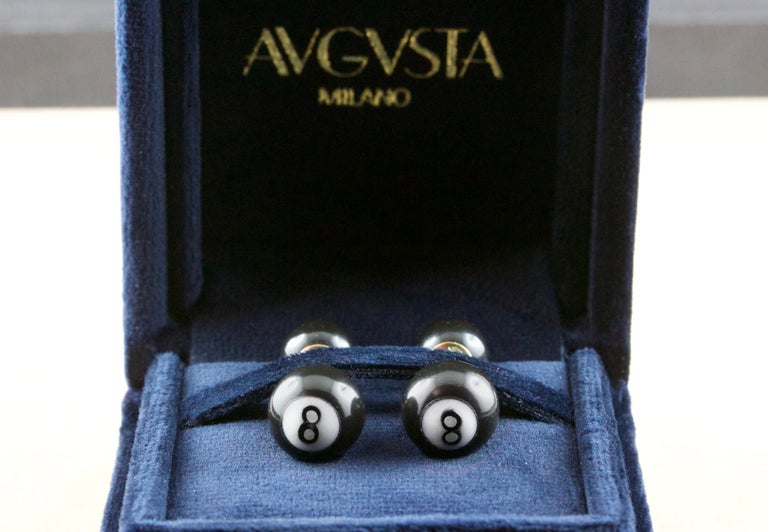 18 Karat Yellow Gold Billiard Eight Ball Cufflinks For Sale at 1stDibs