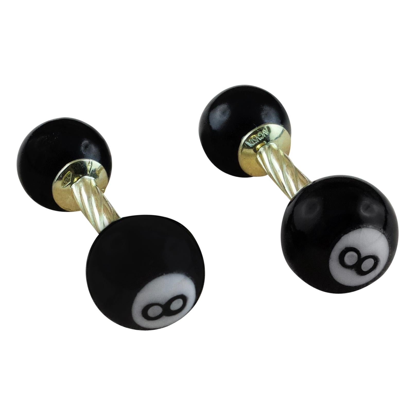 18 Karat Yellow Gold Billiard Eight Ball Cufflinks For Sale at 1stDibs