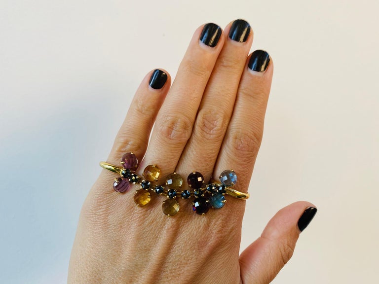 18 Karat Yellow Gold, Black Diamond and Semi-Precious Double Moroccan ...