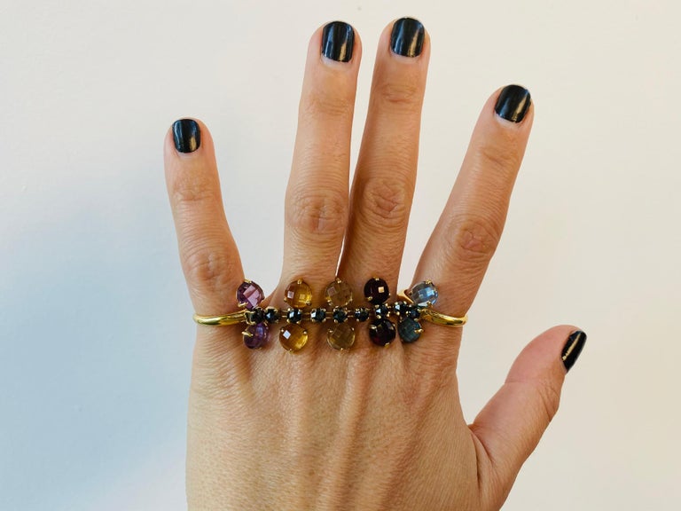 18 Karat Yellow Gold, Black Diamond and Semi-Precious Double Moroccan ...