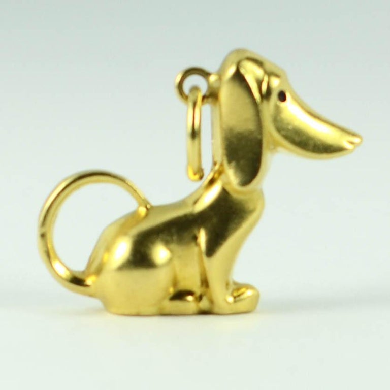 18 Karat Yellow Gold Black Enamel Dog Charm Pendant For Sale at 1stDibs