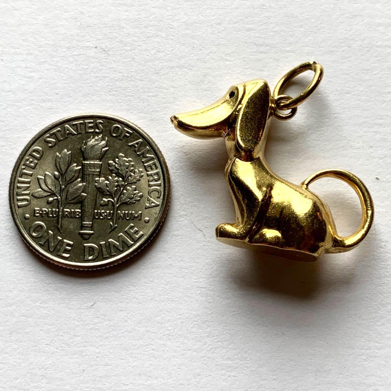 18 Karat Yellow Gold Black Enamel Dog Charm Pendant For Sale at 1stDibs