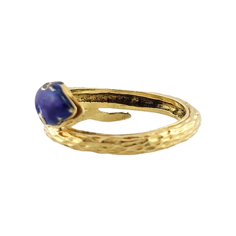 18K Yellow Gold Blue Enamel Snake Ring with Faceted Stone Eyes For Sale ...