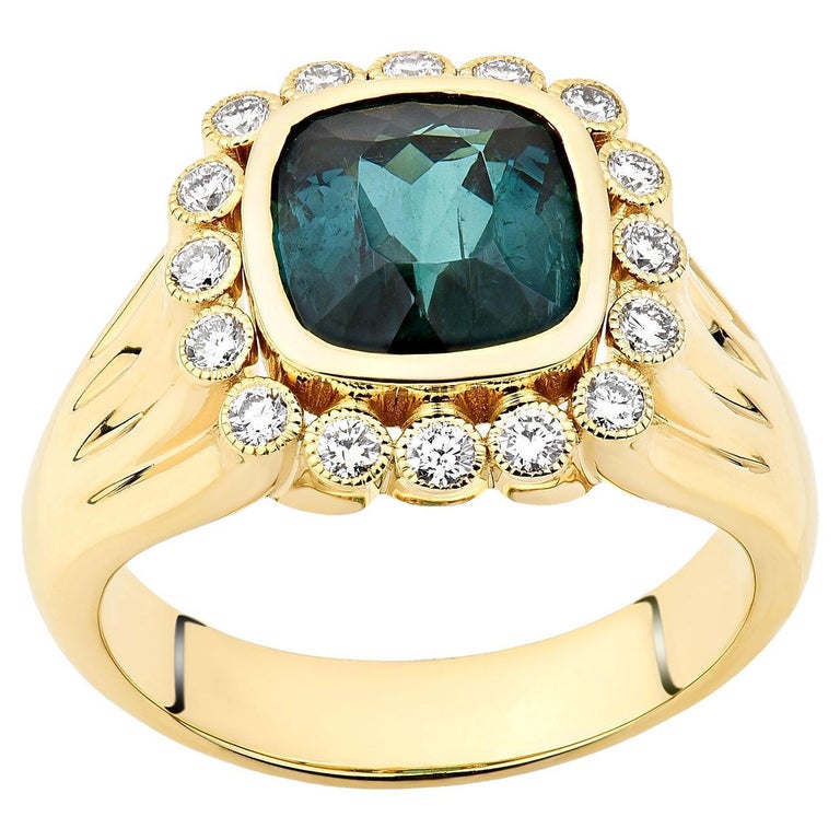 Customizable 18K Yellow Gold Blue Topaz Cushion Cut Signet Ring with ...