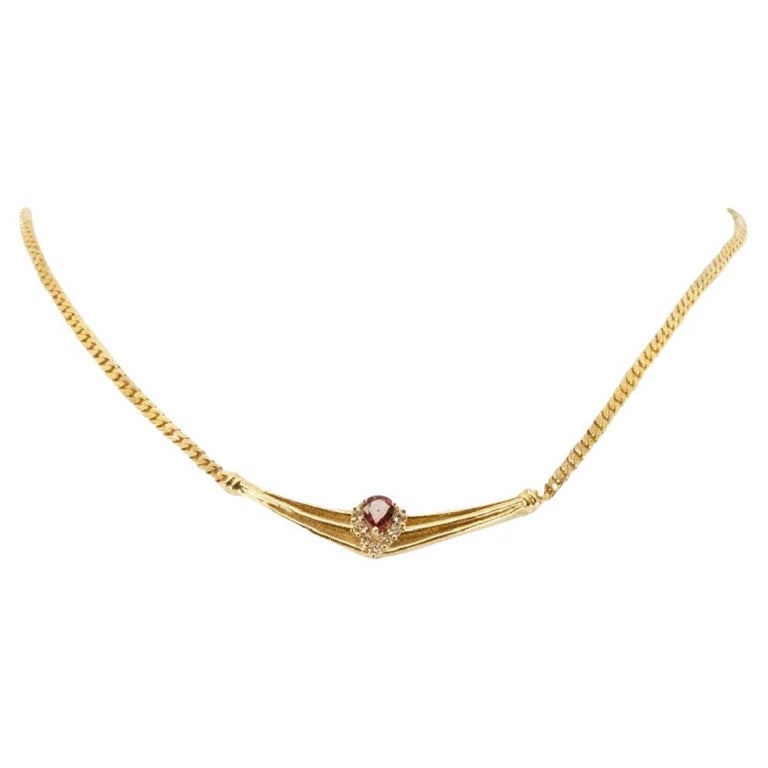 18K Yellow Gold Boat Shape Necklace with 0.44 Ct Natural Diamonds and ...