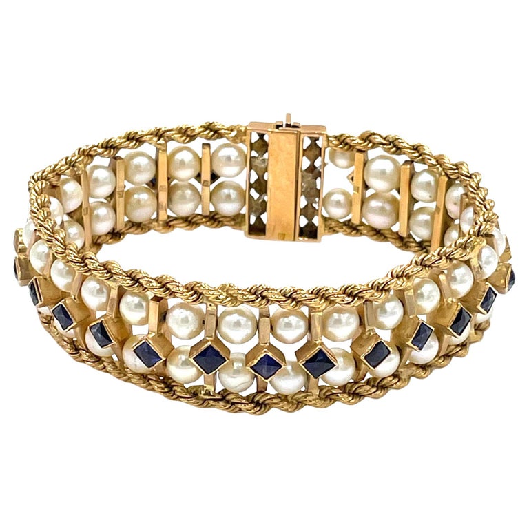 18K Yellow Gold Bracelet with Pearls For Sale at 1stDibs