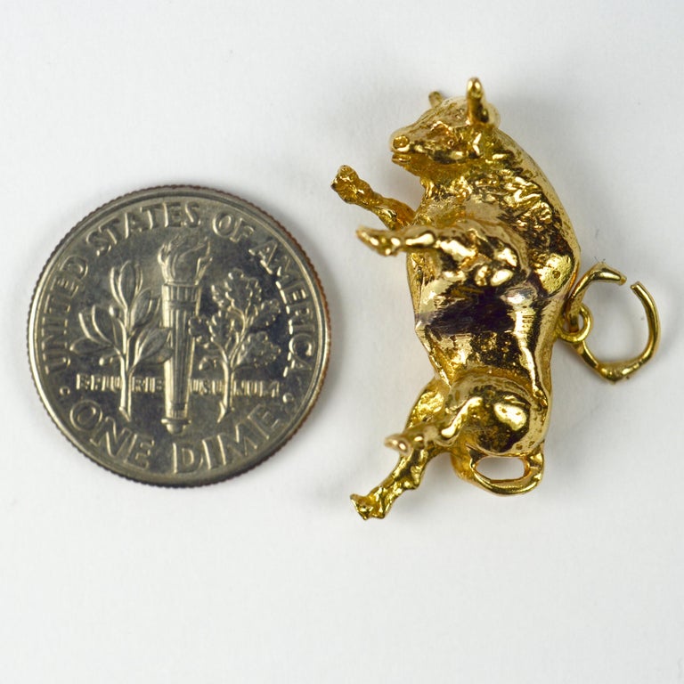 18 Karat Yellow Gold Bull Charm Pendant at 1stDibs