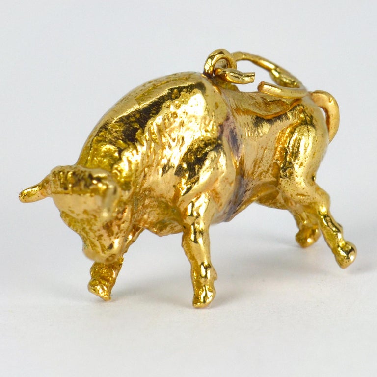 18 Karat Yellow Gold Bull Charm Pendant at 1stDibs