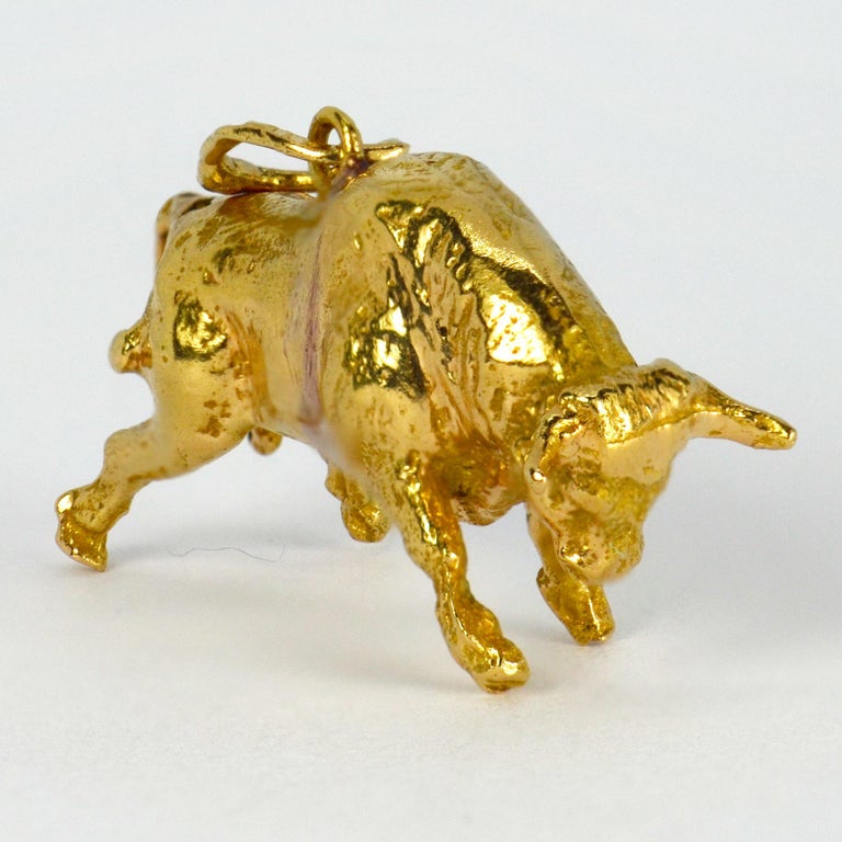 18 Karat Yellow Gold Bull Charm Pendant at 1stDibs