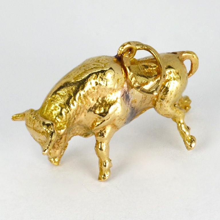 18 Karat Yellow Gold Bull Charm Pendant at 1stDibs
