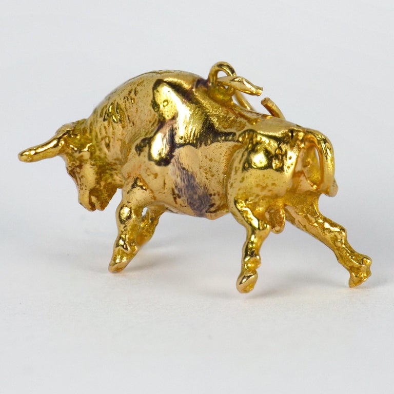 18 Karat Yellow Gold Bull Charm Pendant at 1stDibs