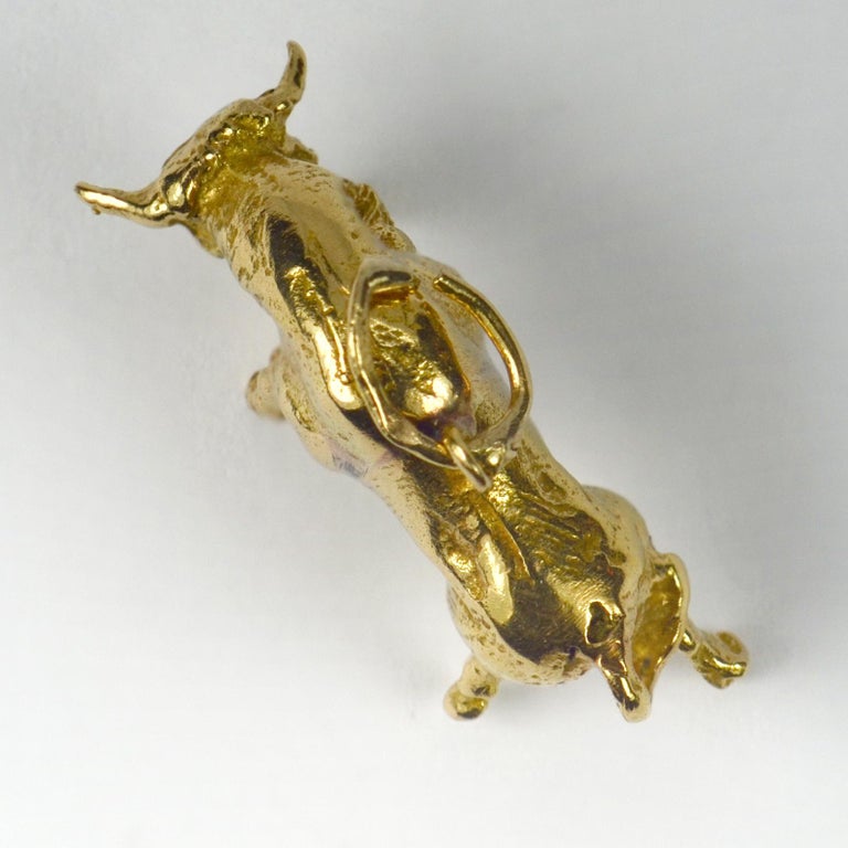18 Karat Yellow Gold Bull Charm Pendant at 1stDibs