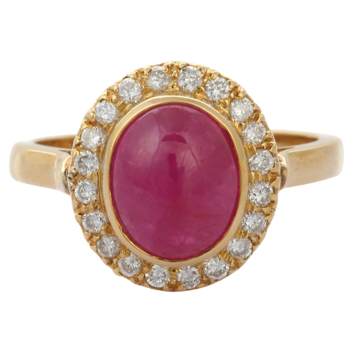 5.17 Carat Ruby, Diamond Half Halo 18k Yellow Bezel and White Gold ...