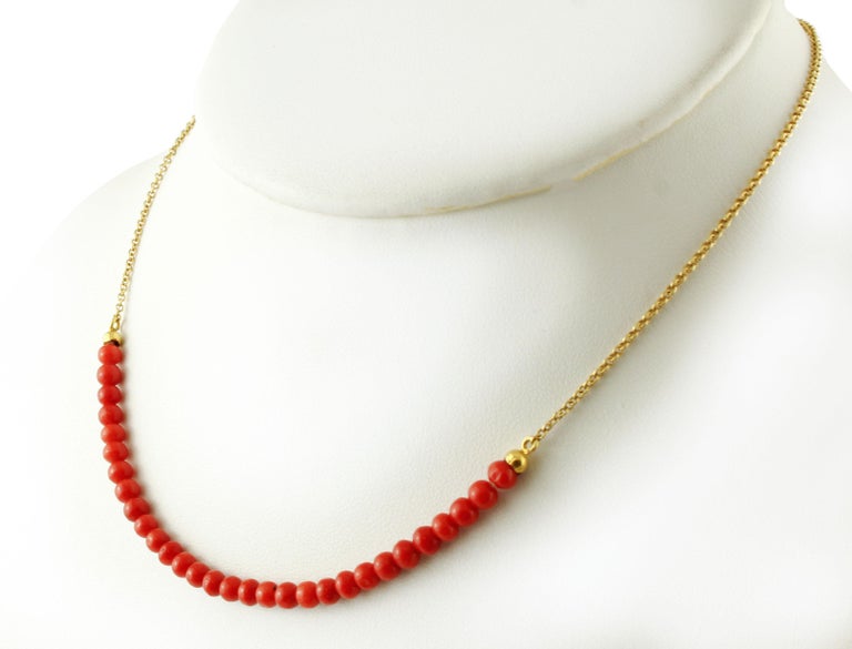 18 Karat Yellow Gold Chain and Coral Spheres Necklace at 1stDibs
