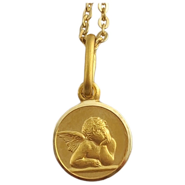 18K Yellow Gold Chain with Angel Pendant at 1stDibs