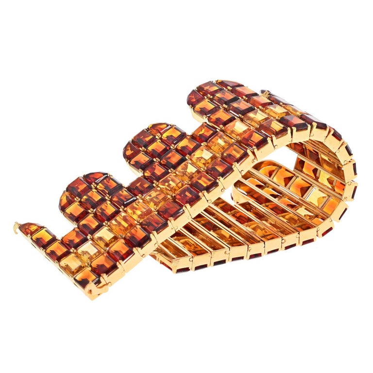 18k Yellow Gold Citrine and Topaz Wide One Line Bracelet For Sale at ...