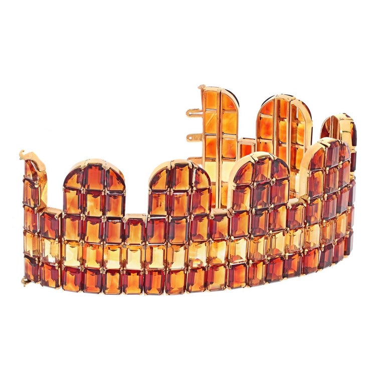 18k Yellow Gold Citrine and Topaz Wide One Line Bracelet For Sale at ...