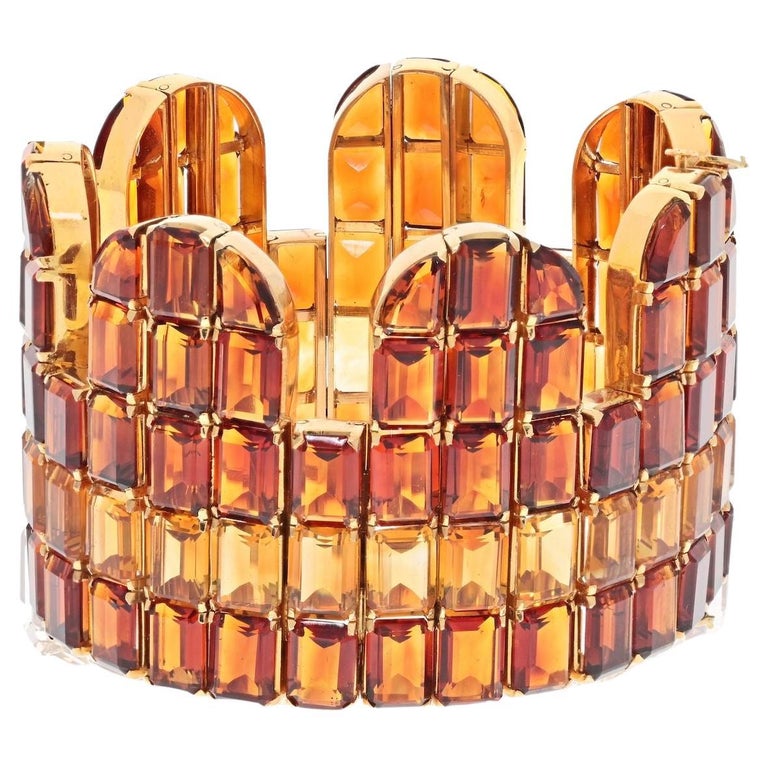 18k Yellow Gold Citrine and Topaz Wide One Line Bracelet For Sale at ...