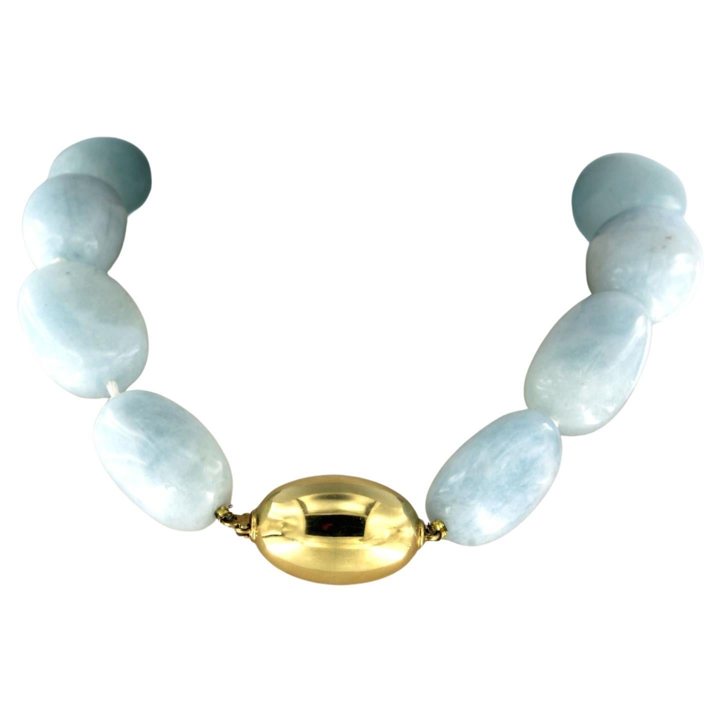 18k yellow gold clasp on an amazonite bead necklace For Sale at 1stDibs