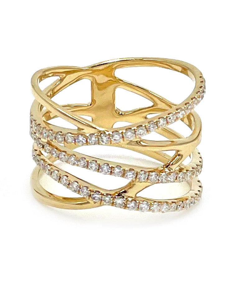 18K Yellow Gold Criss Cross Ring For Sale at 1stDibs