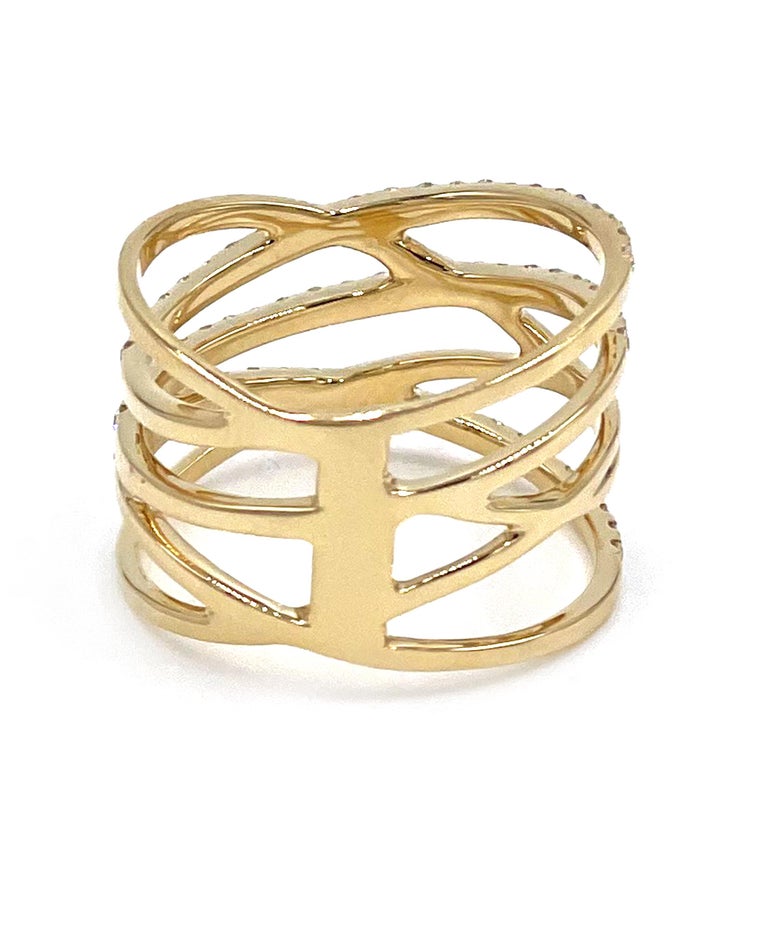 18K Yellow Gold Criss Cross Ring For Sale at 1stDibs