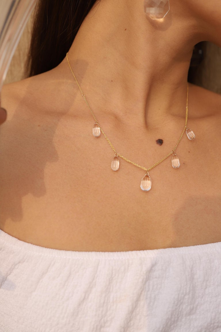 18K Yellow Gold Crystal Drop Necklace For Sale at 1stDibs