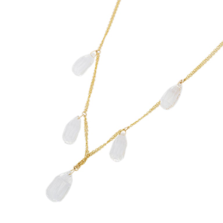 18K Yellow Gold Crystal Drop Necklace For Sale at 1stDibs