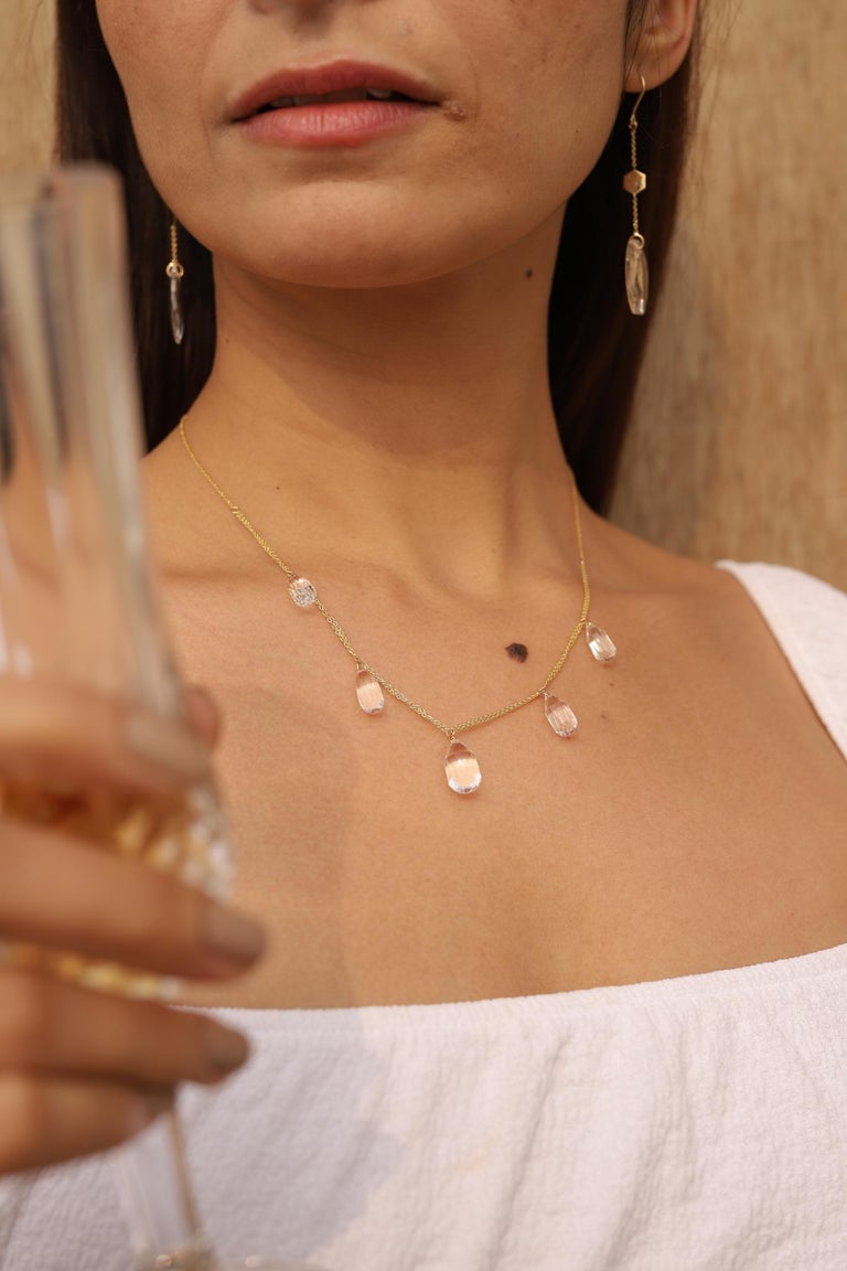 18K Yellow Gold Crystal Drop Necklace For Sale at 1stDibs