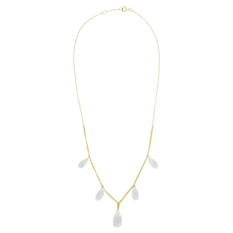 18K Yellow Gold Crystal Drop Necklace For Sale at 1stDibs