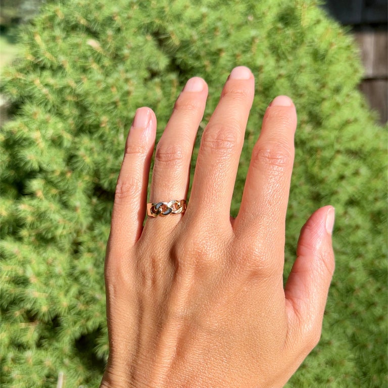 18K Yellow Gold Cuban Link U-Shaped Ring For Sale at 1stDibs