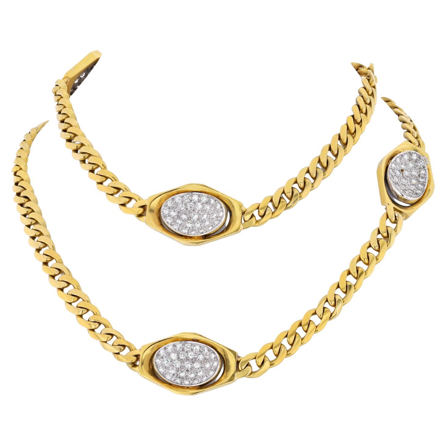 Estate White Diamond Round Chain Necklace in 18 Karat Yellow Gold For ...