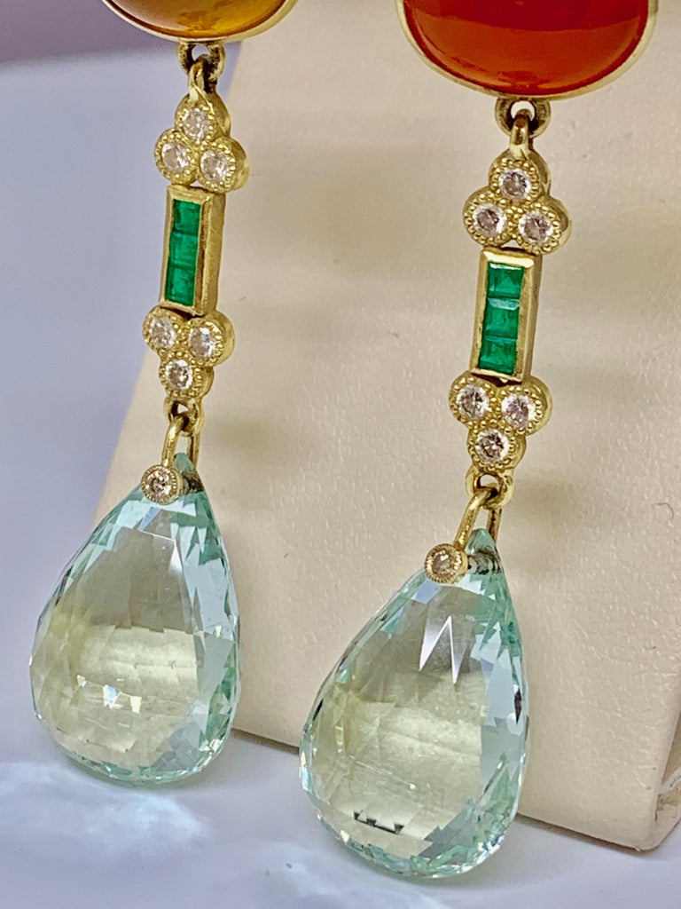 18 Karat Gold Designer Aquamarine and Diamond Station Detachable Drop ...