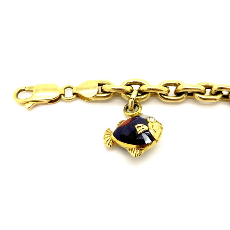 18 Karat Gold Designer Asch Grossbardt Multi-Stone and Diamond Fish ...