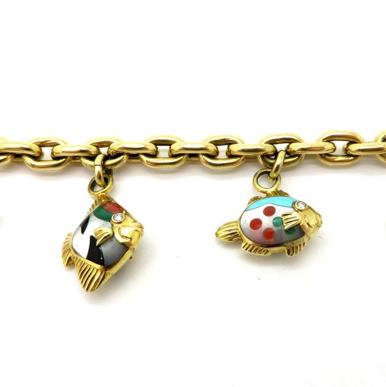18 Karat Gold Designer Asch Grossbardt Multi-Stone and Diamond Fish ...