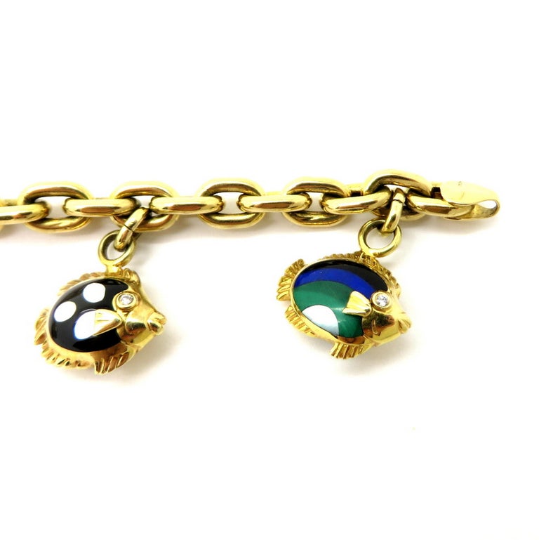 18 Karat Gold Designer Asch Grossbardt Multi-Stone and Diamond Fish ...