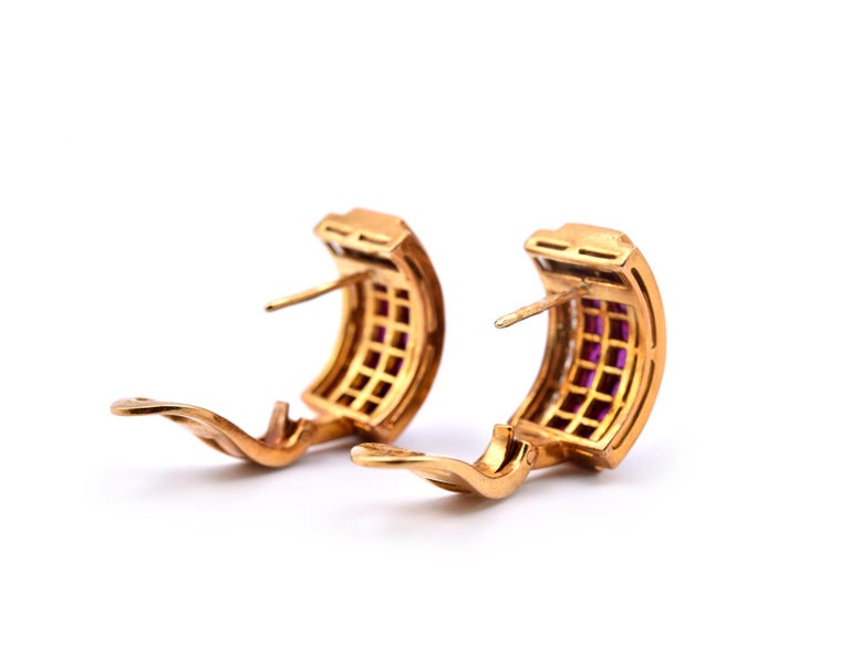 18 Karat Yellow Gold Diamond and Invisible Set Ruby Earrings For Sale ...