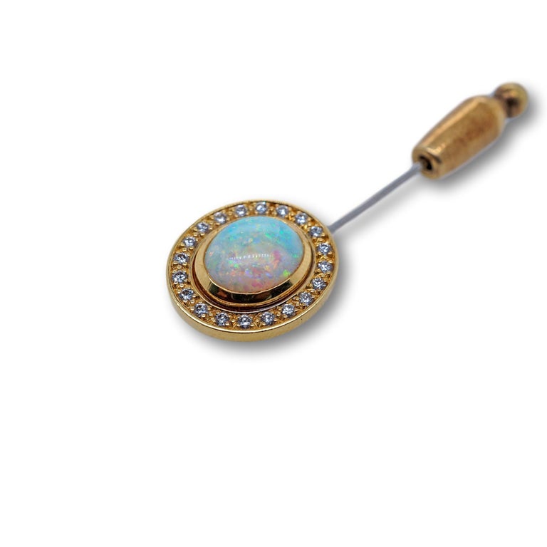 18 Karat Yellow Gold Diamond and Opal Stick Pin at 1stDibs