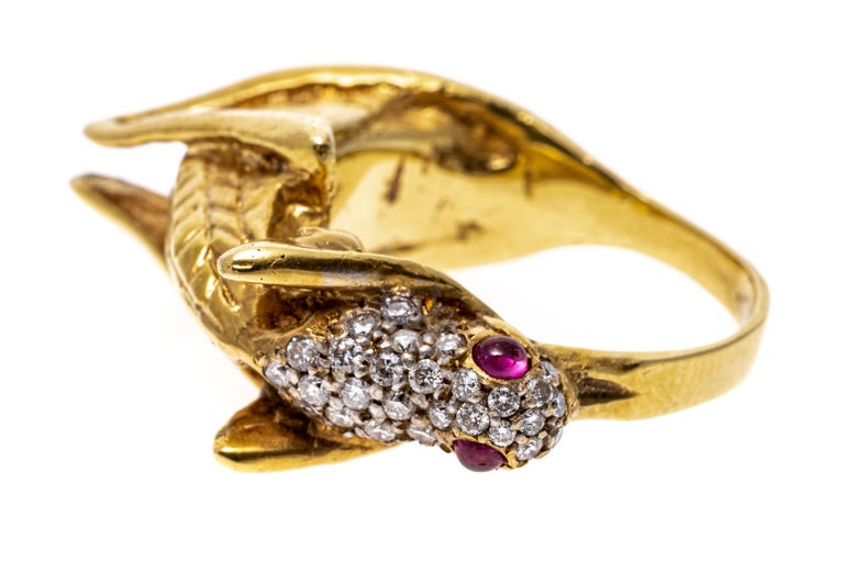 18k Yellow Gold Diamond and Ruby Grasshopper Ring For Sale at 1stDibs