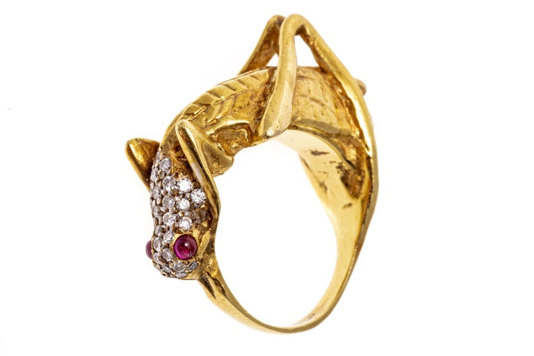 18k Yellow Gold Diamond and Ruby Grasshopper Ring For Sale at 1stDibs