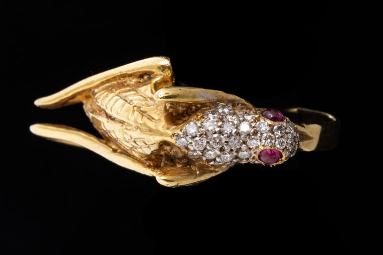 18k Yellow Gold Diamond and Ruby Grasshopper Ring For Sale at 1stDibs