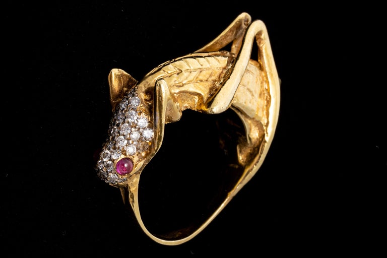 18k Yellow Gold Diamond and Ruby Grasshopper Ring For Sale at 1stDibs
